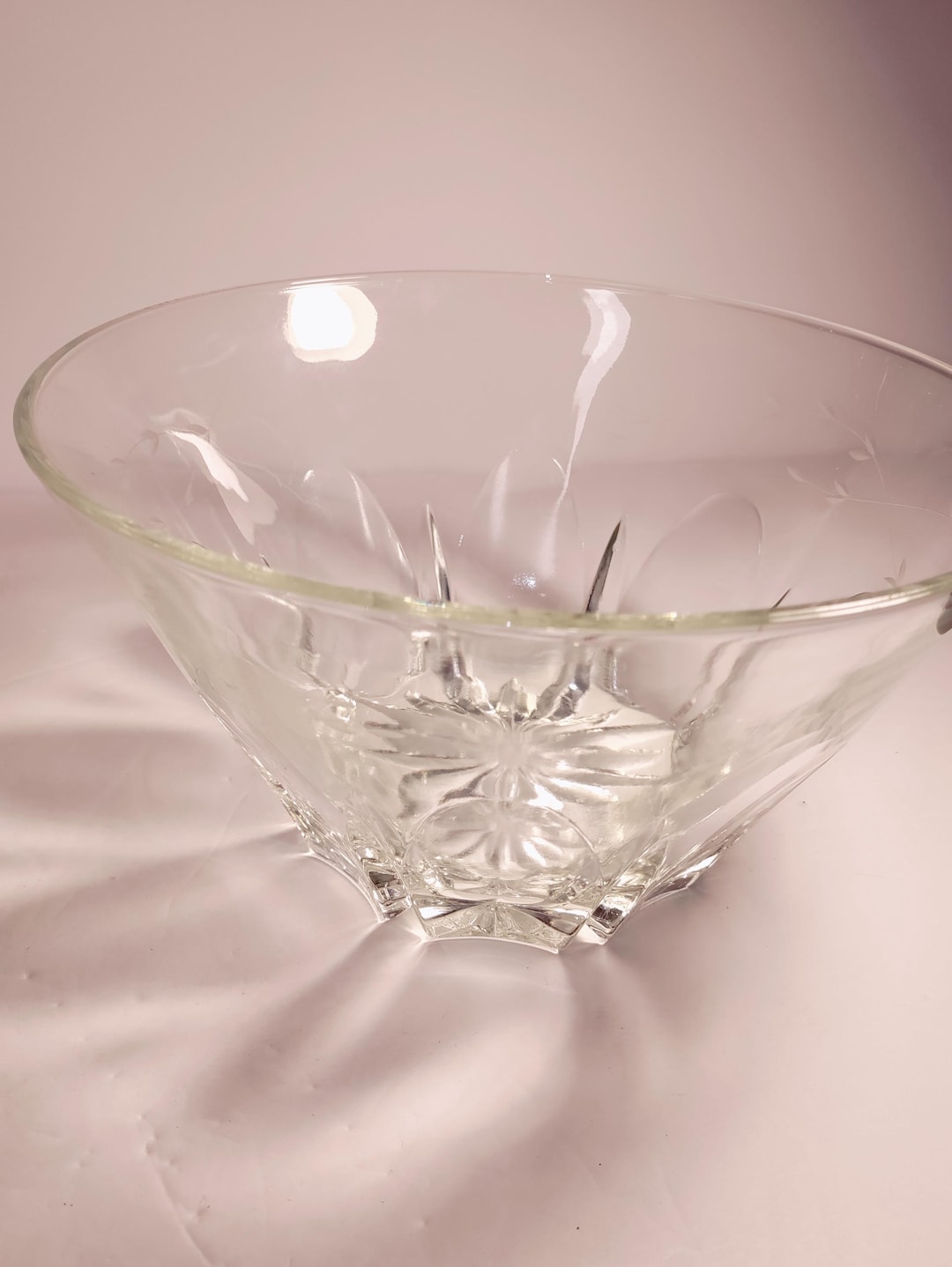 Princess House Crystal Glass Serving Bowl With Etched Flowers Heritage ...