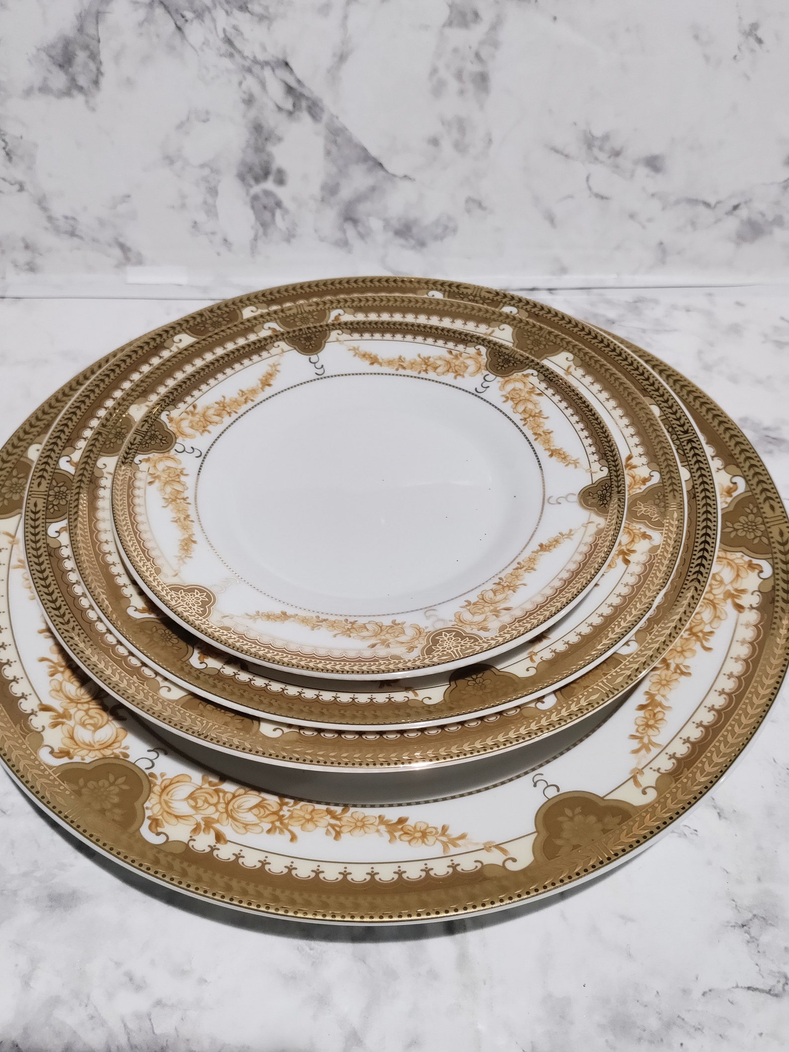 6 PC Vintage Place Setting 22k Gold Gilded Exquisite Pegasus Excellent ...