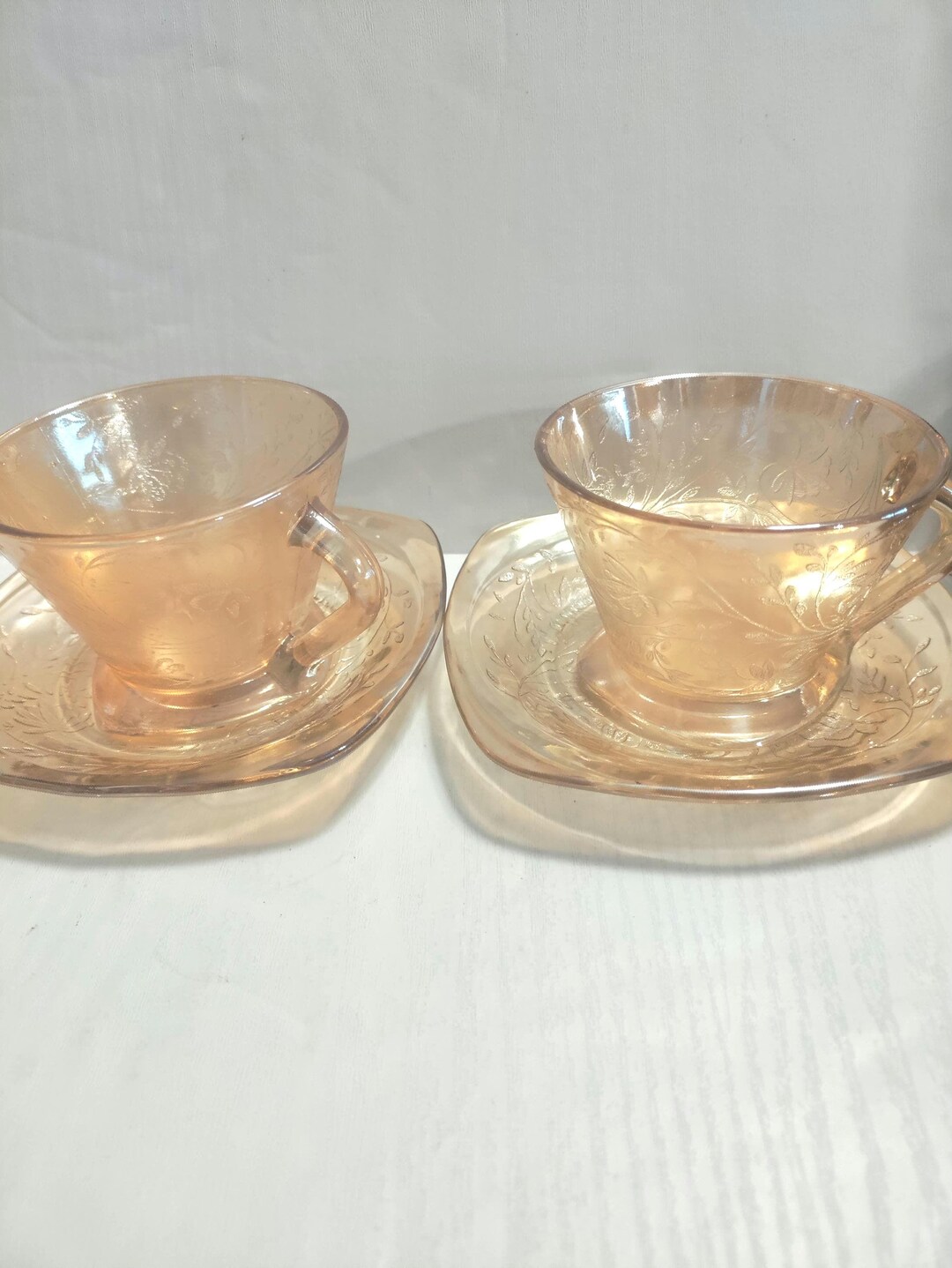 Set of 2 Vintage Marigold Glass Floragold Pattern Teacup and Saucer ...