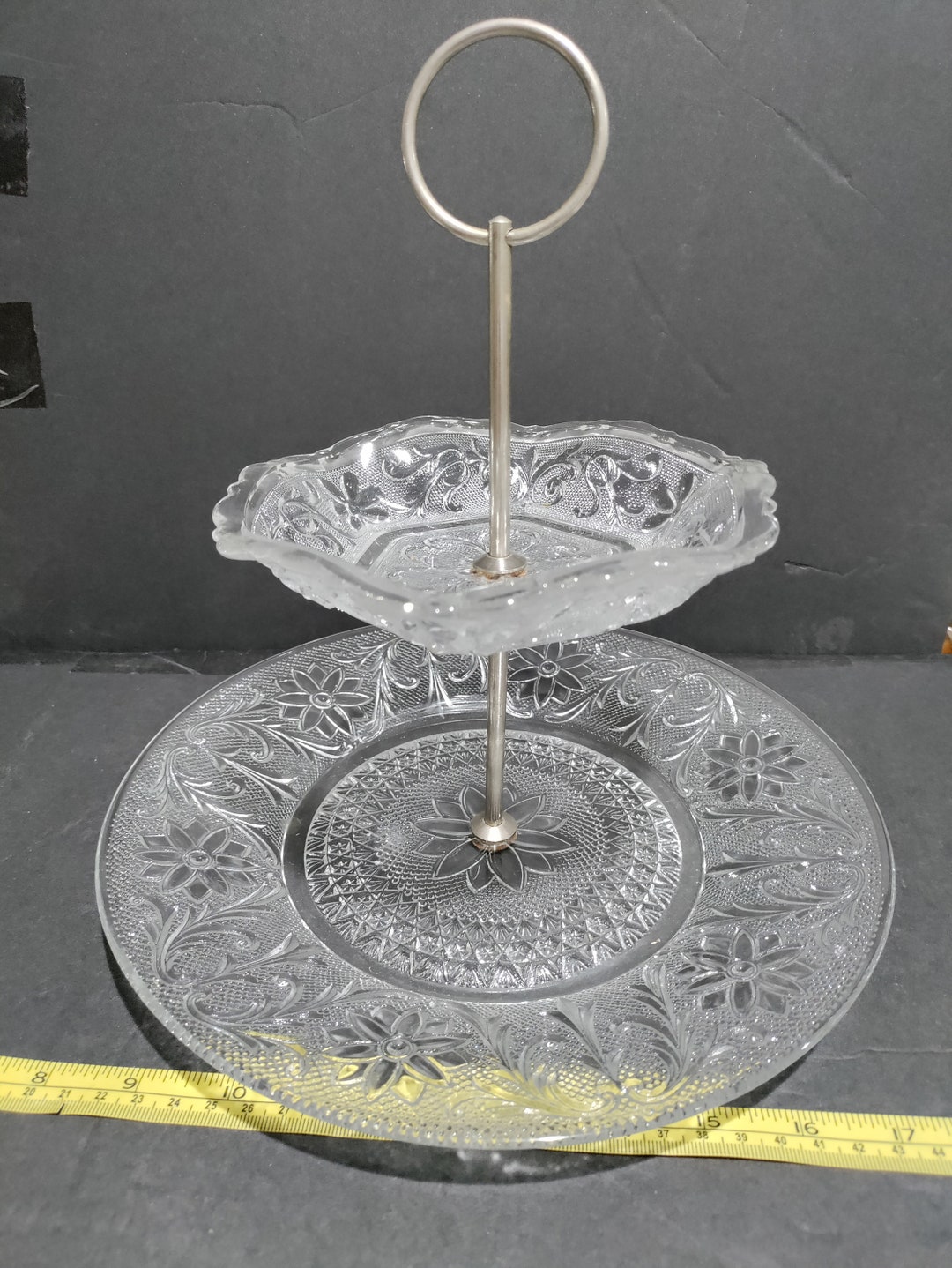 2 Tier Tiered Cut Glass Pastry Stand Vintage Cupcake Dessert Bathroom ...