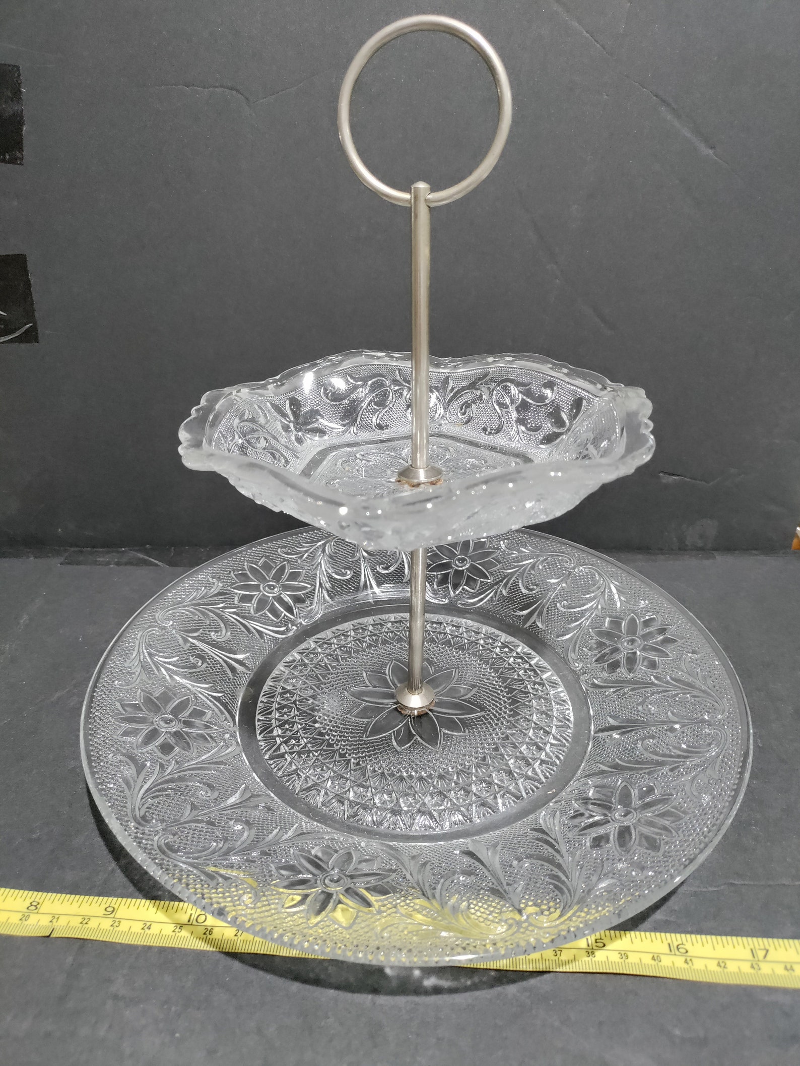 2 Tier Tiered Cut Glass Pastry Stand Vintage Cupcake Dessert Bathroom ...