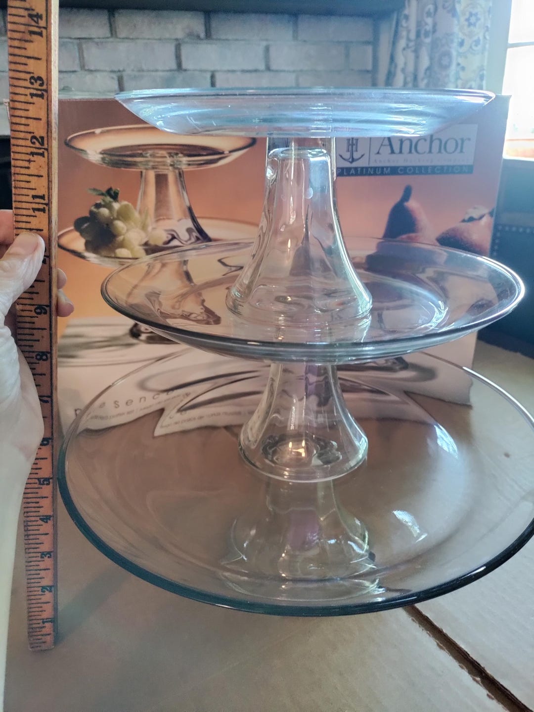 New! Vintage Anchor Hocking Crystal Glass 3 Tiered Dessert Platter ...