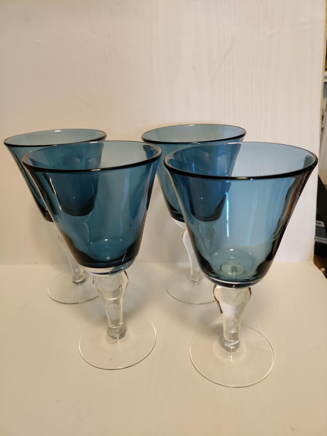 Artland Iris Salute Slate Blue Set of 4 Water Wine Goblet Glasses ...