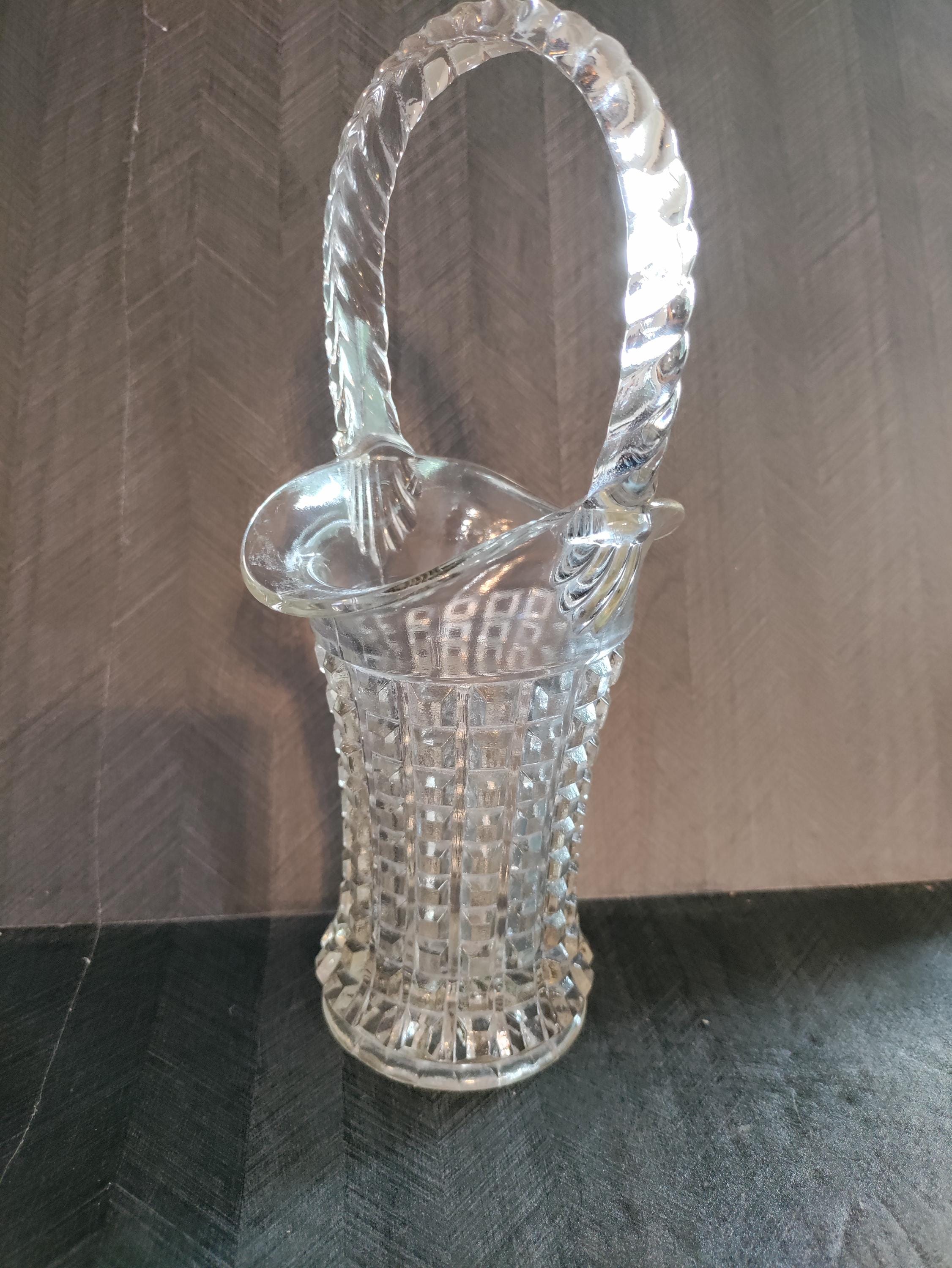 Vintage Monticello Waffle Block Pattern Crystal Glass Twisted Applied ...