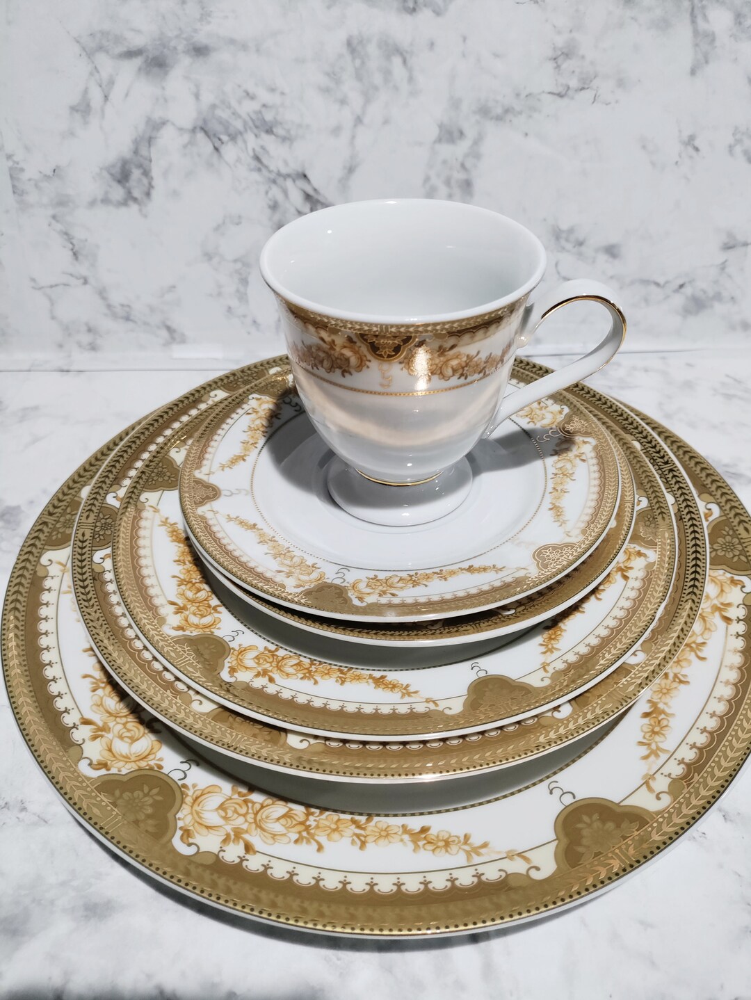 6 PC Vintage Place Setting 22k Gold Gilded Exquisite Pegasus Excellent ...