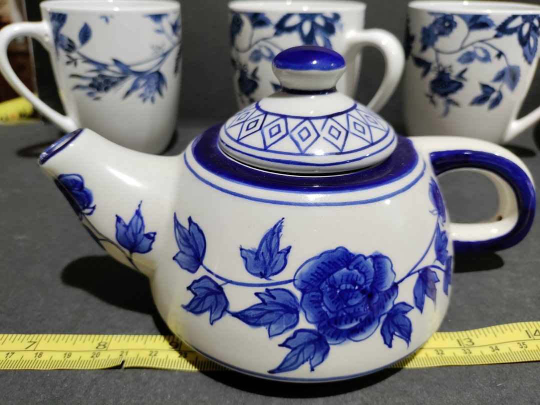 Vintage Ganz Bella Casa Stackable Teapot and Cup 3 Piece Set Cobalt ...