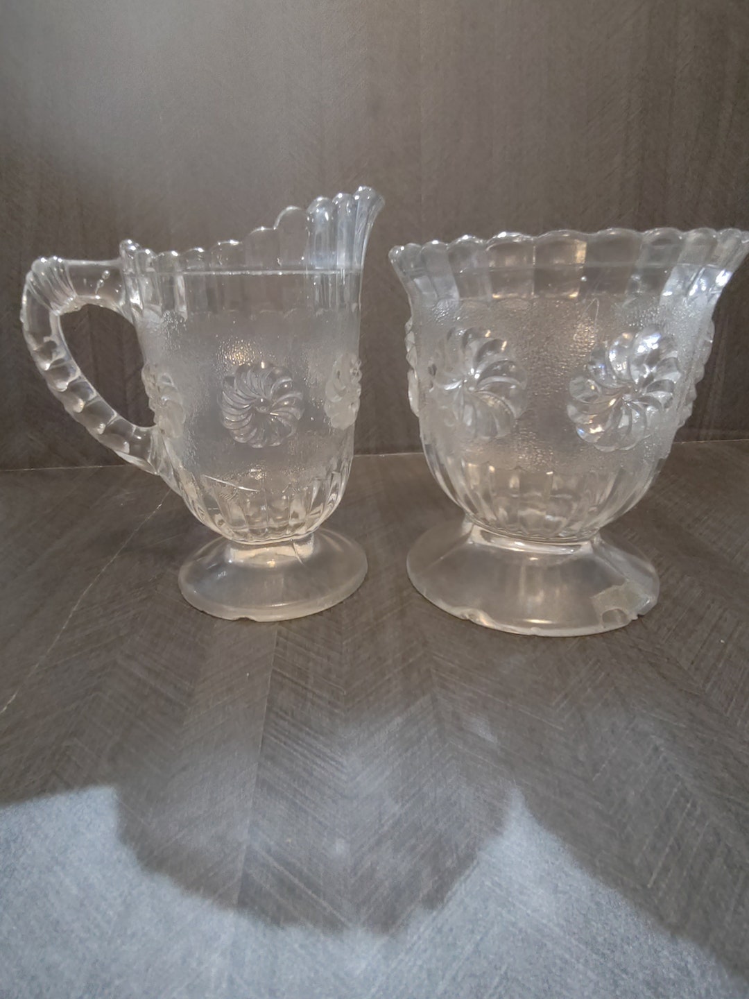 Roman Rosette Antique Sugar and Creamer Pressed Clear Glass - Etsy