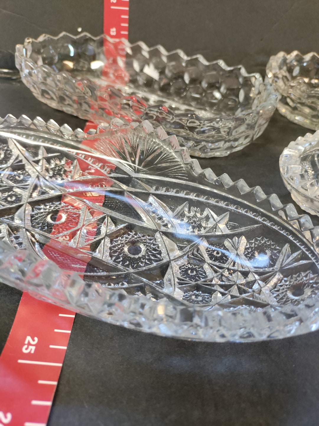 Crystal Press Cut Glass Candy Dish Serving Dishes Pickle Vegetable Dish ...