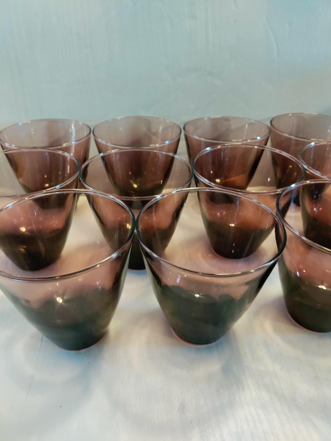 Gorgeous Set of 10 V Shaped Hand Blown, Weighted Bottom Plum Cocktail ...