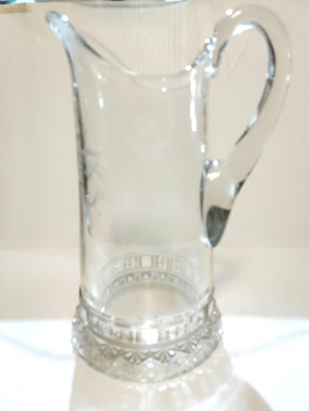 Antique Large Long Glass Water Pitcher Clear Glass Heavy Hand Blown ...