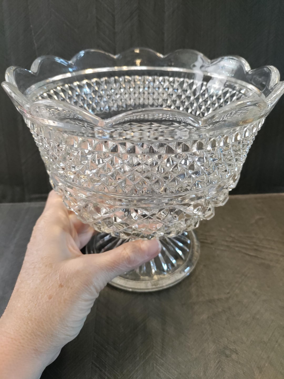 Anchor Hocking Crystal Wexford Glass Centerpiece Footed Bowl Vintage - Etsy