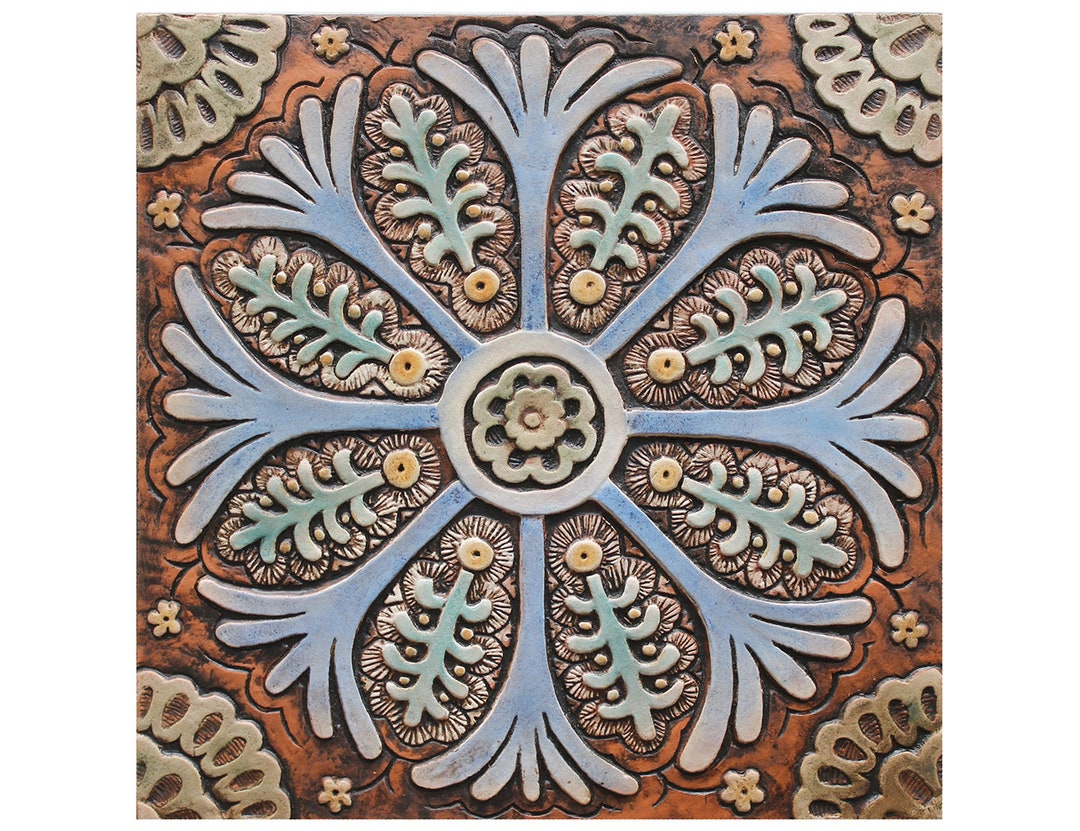 Yard Art Wall Decor Floral Tile Design, Outdoor Wall Art, Ceramic Tile ...