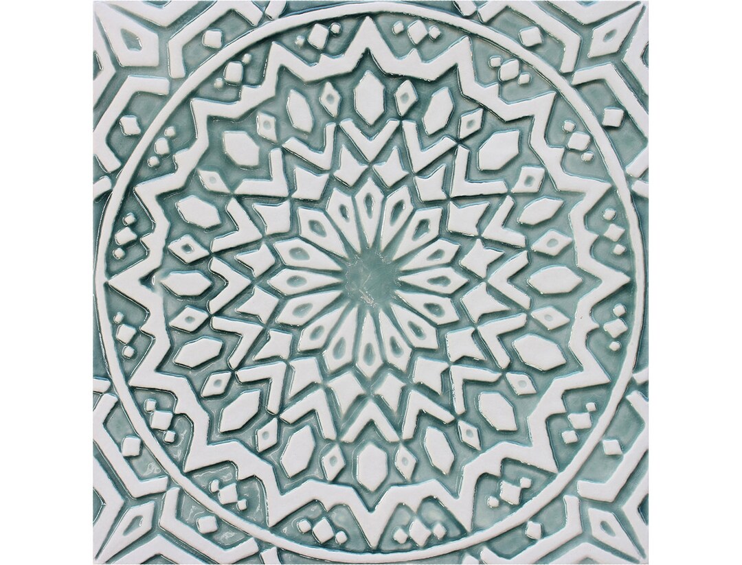 Handmade Moroccan Style Tile: Geometric Wall Art, Garden Decor, Aqua ...