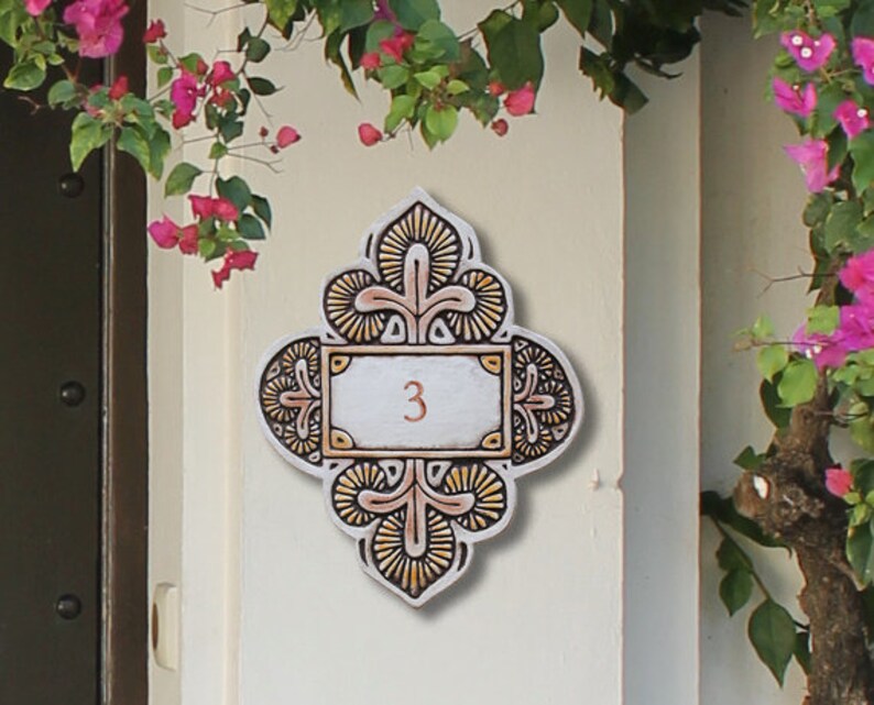 House Number Plaque With Floral Design House Numbers Made | Etsy