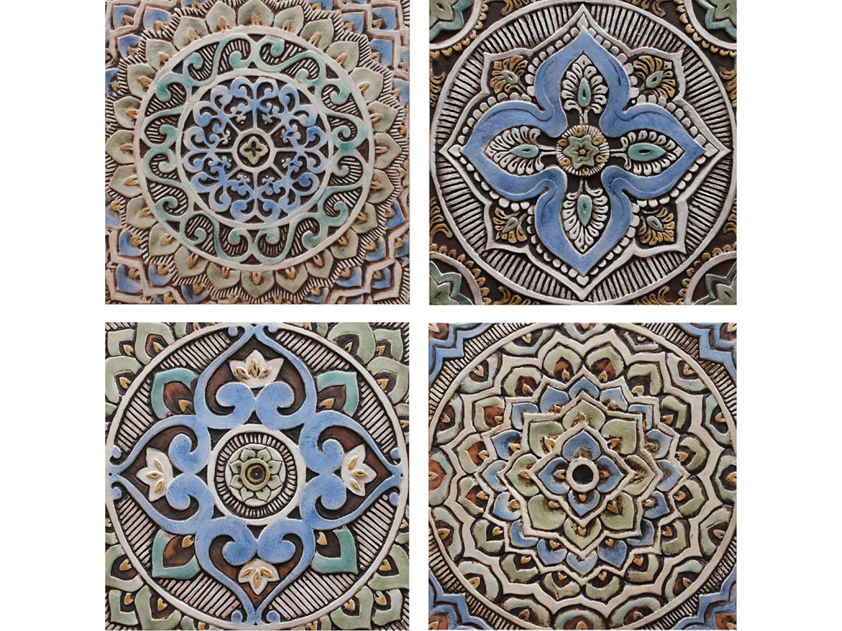 Ceramic Tiles With Mandala Design Decorative Tiles Set of 4 | Etsy