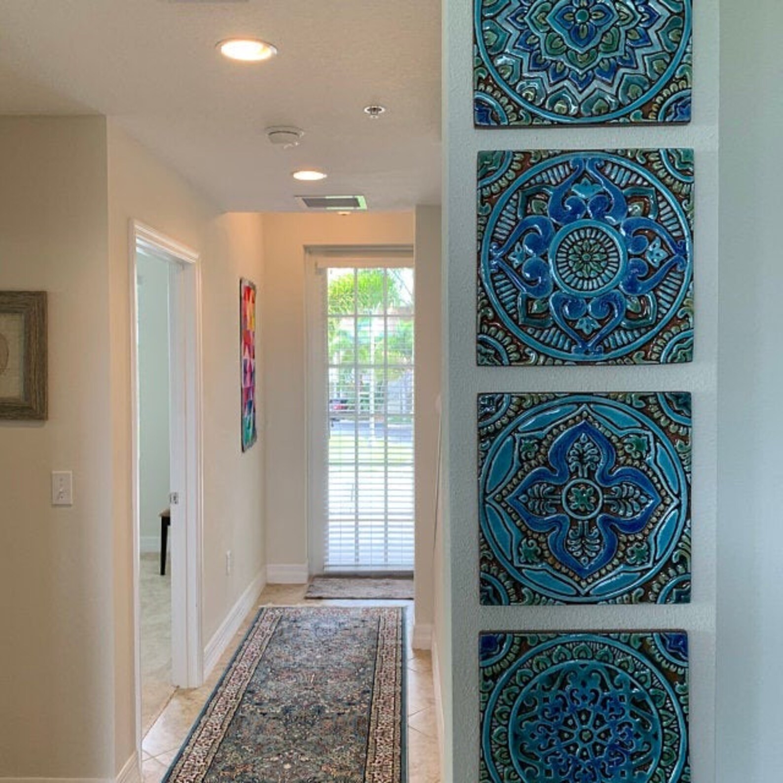 Handmade Turquoise Mandala Ceramic Tile: Tibetan Inspired Wall Art ...