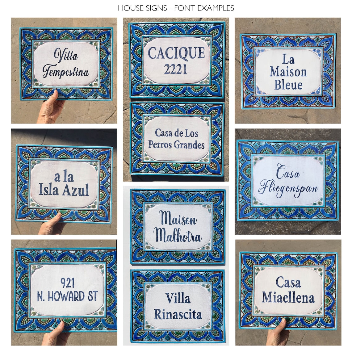 Personalized Ceramic House Name Sign: Blue & White Spanish Tile Plaque ...