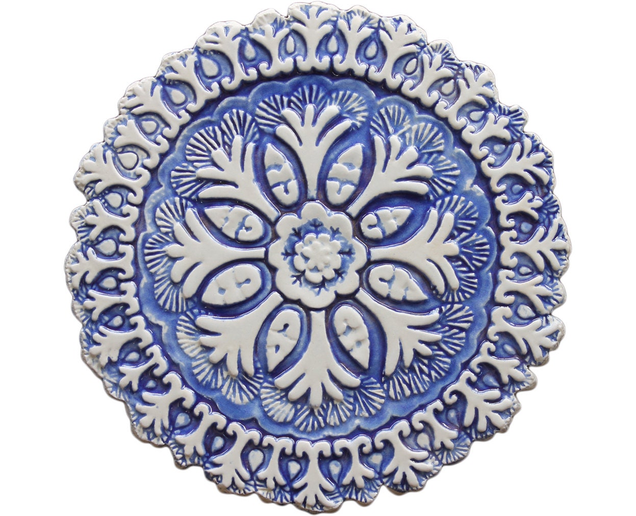 Suzani wall decor made from ceramic outdoor wall art in blue | Etsy