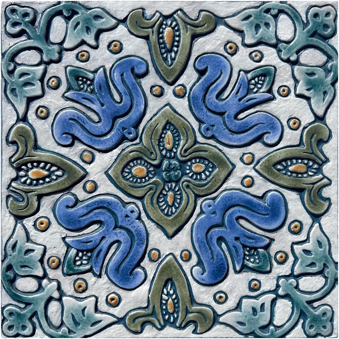 Handmade Spanish Tile: Matt Blue-teal Ceramic Wall Art (30cm) - Etsy