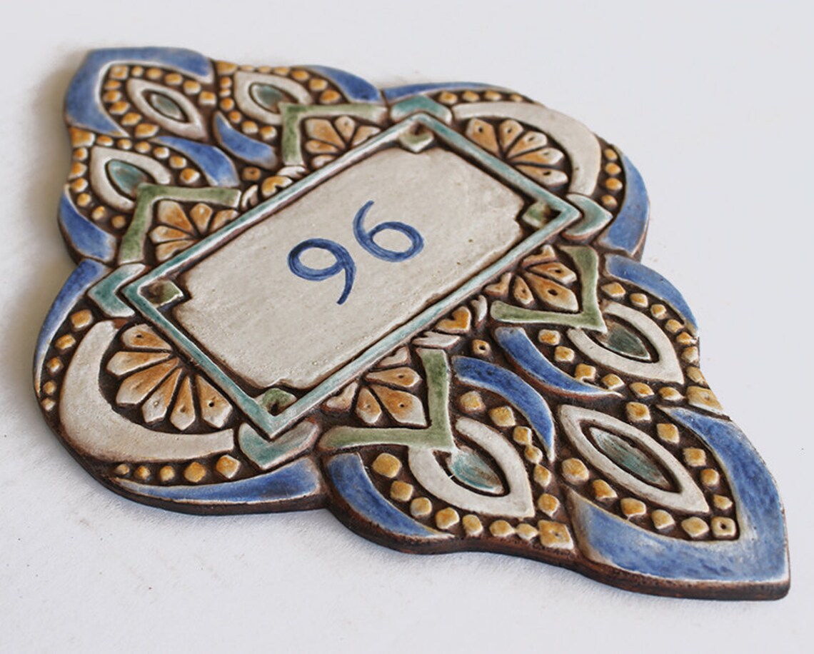 Moroccan House Number Plaque, Hand Carved Ceramic Address Sign - Etsy