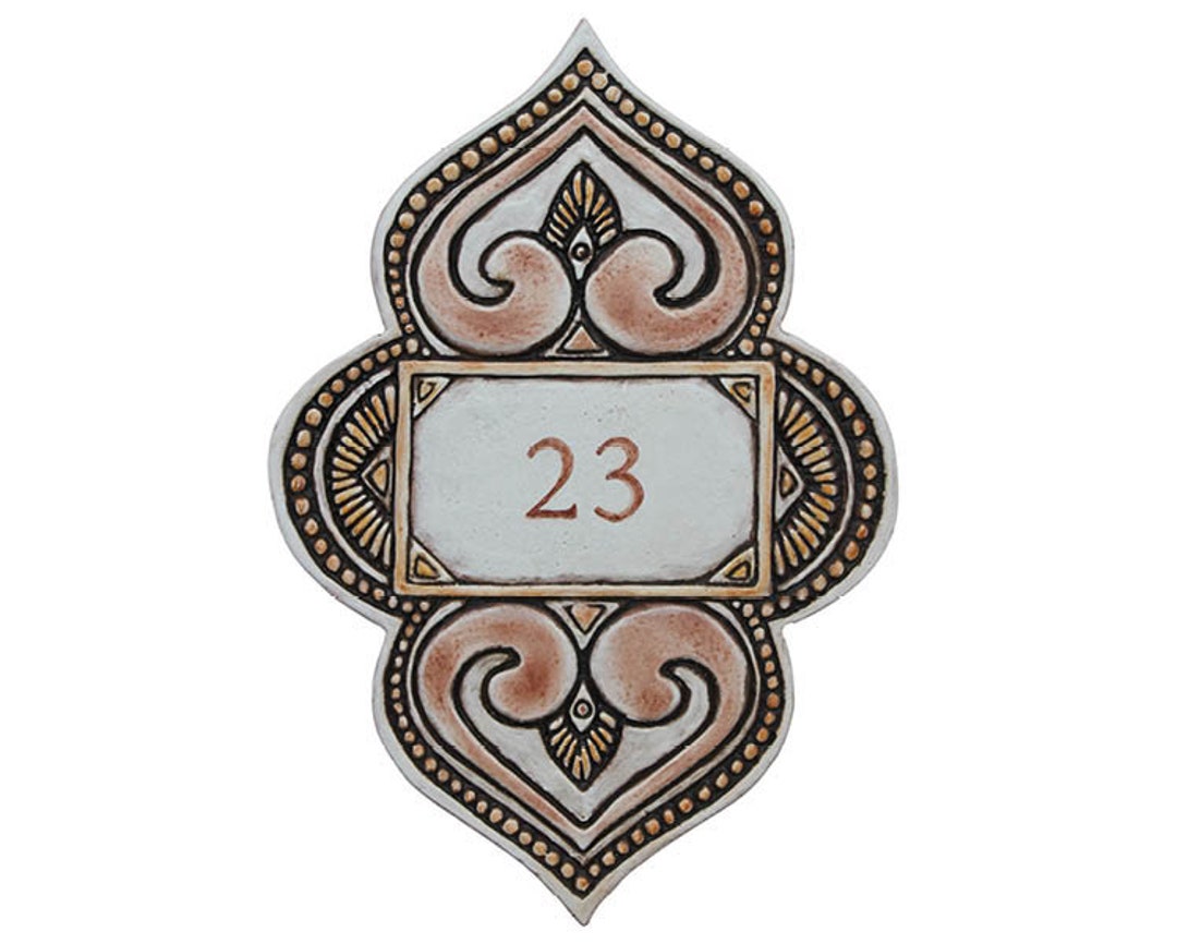House Number Plaque With Ethnic Decor, House Numbers Made From Ceramic ...