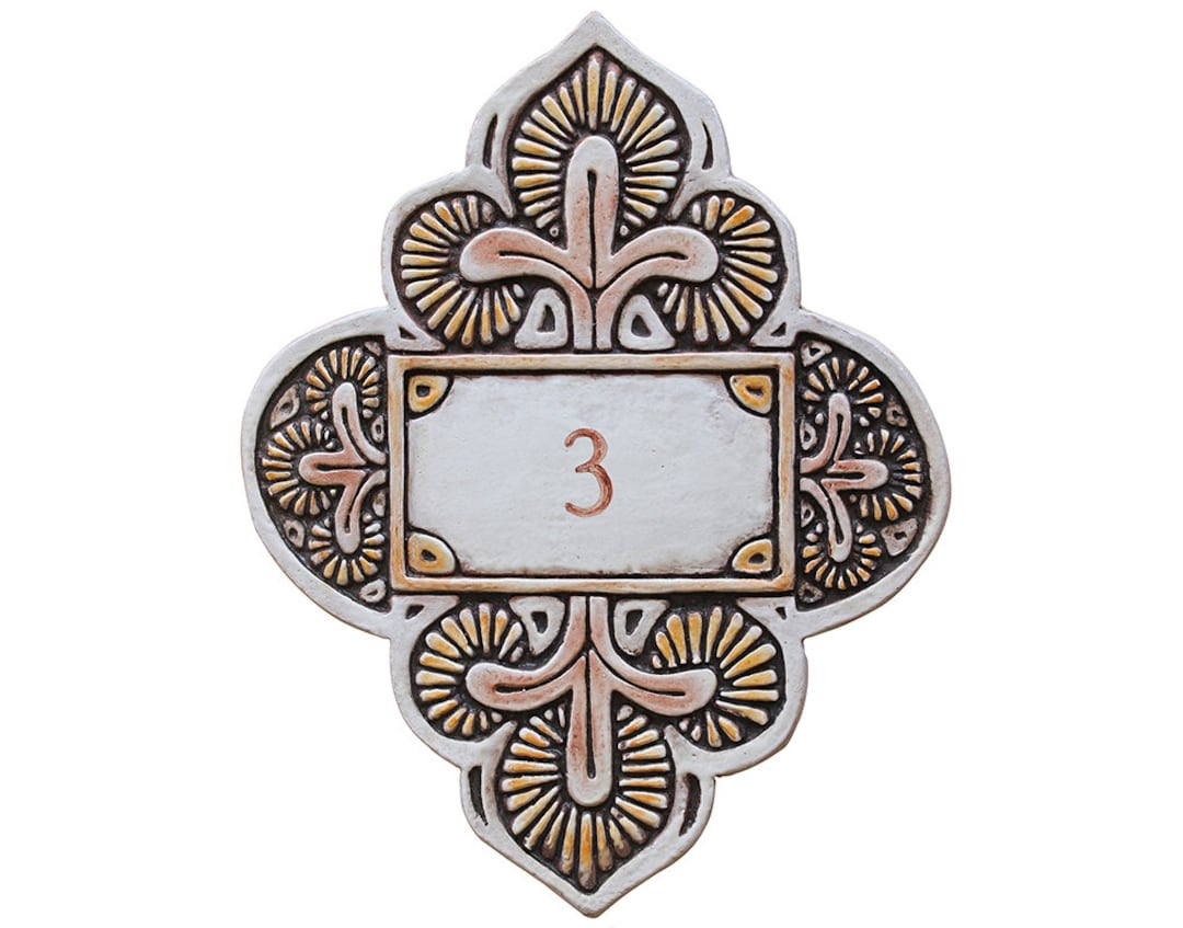 House Number Plaque With Floral Design, Ceramic House Numbers ...