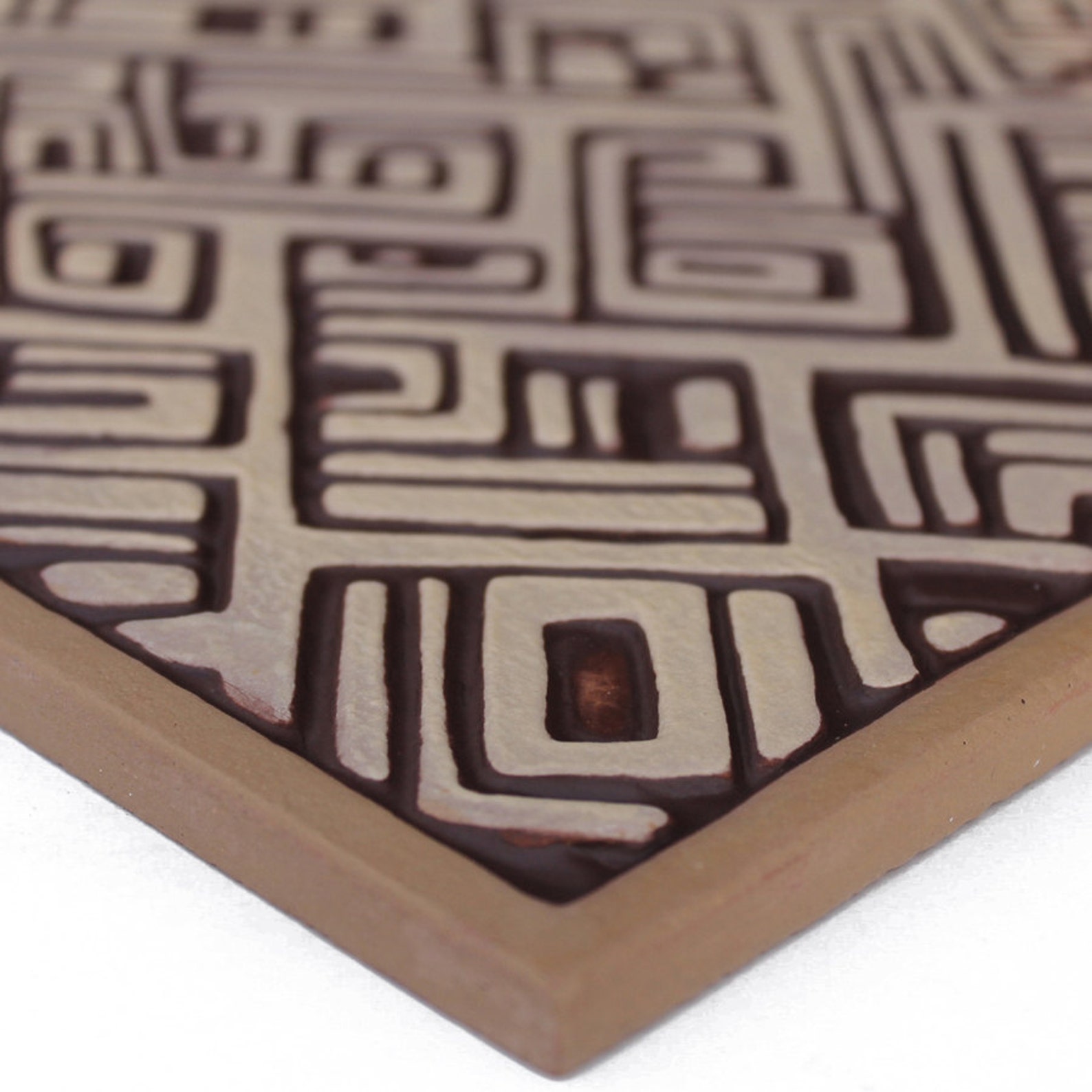 Ceramic Tile With African Design Glazed in Neutral Tones | Etsy