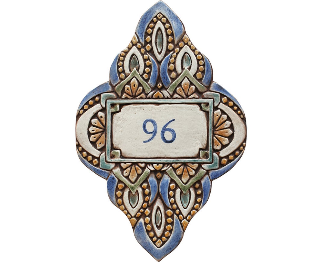 House Number Plaque With Moroccan Design, Ceramic House Numbers ...