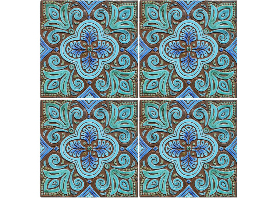 4 Ceramic Tile Wall Decor, Tile Art for Outdoor Wall Design, Ceramic ...
