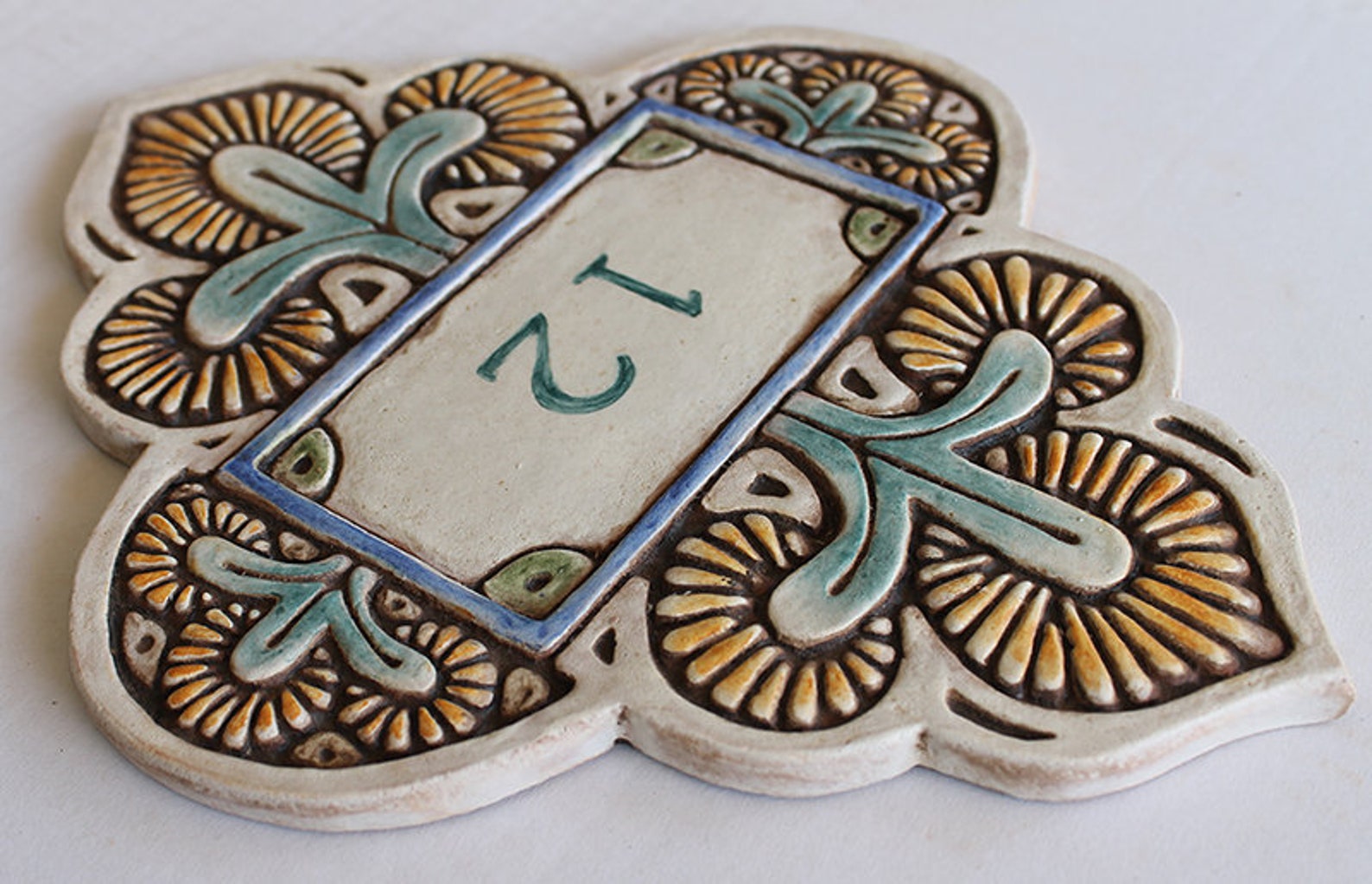 Address Plaque With Floral Design House Numbers in Ceramic | Etsy