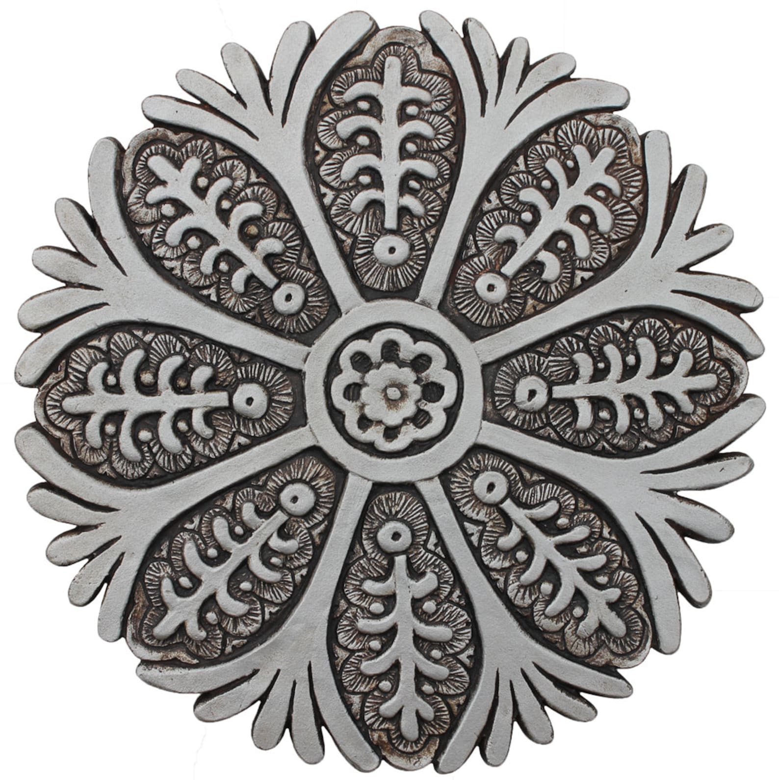 9 Circle Wall Art With Suzani Designs Painted in Aged Silver - Etsy