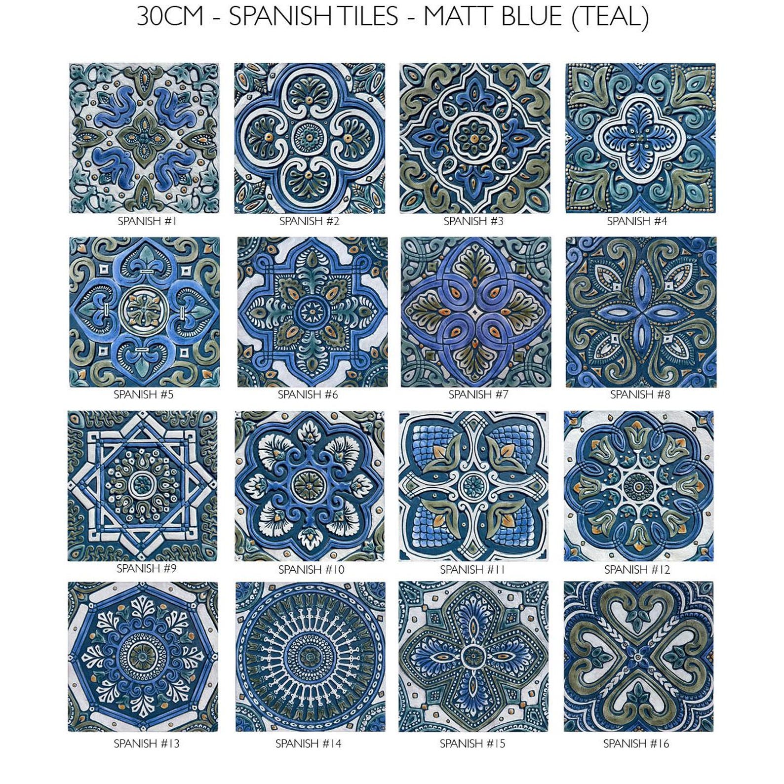 Handmade Spanish Ceramic Tile: Matt Blue Teal Wall Art (30cm) - Etsy