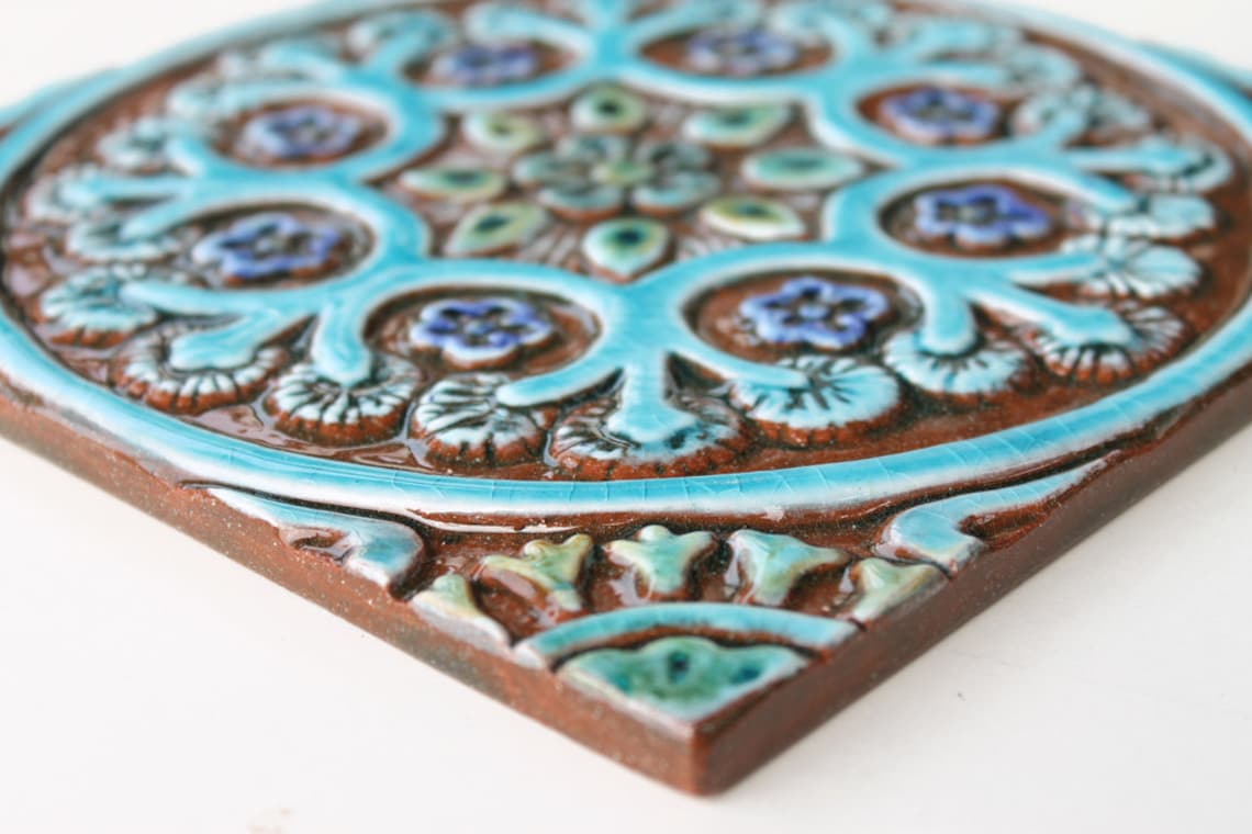 Floral Design Ceramic Tile 20cm Outdoor Garden Decor Our Hand - Etsy