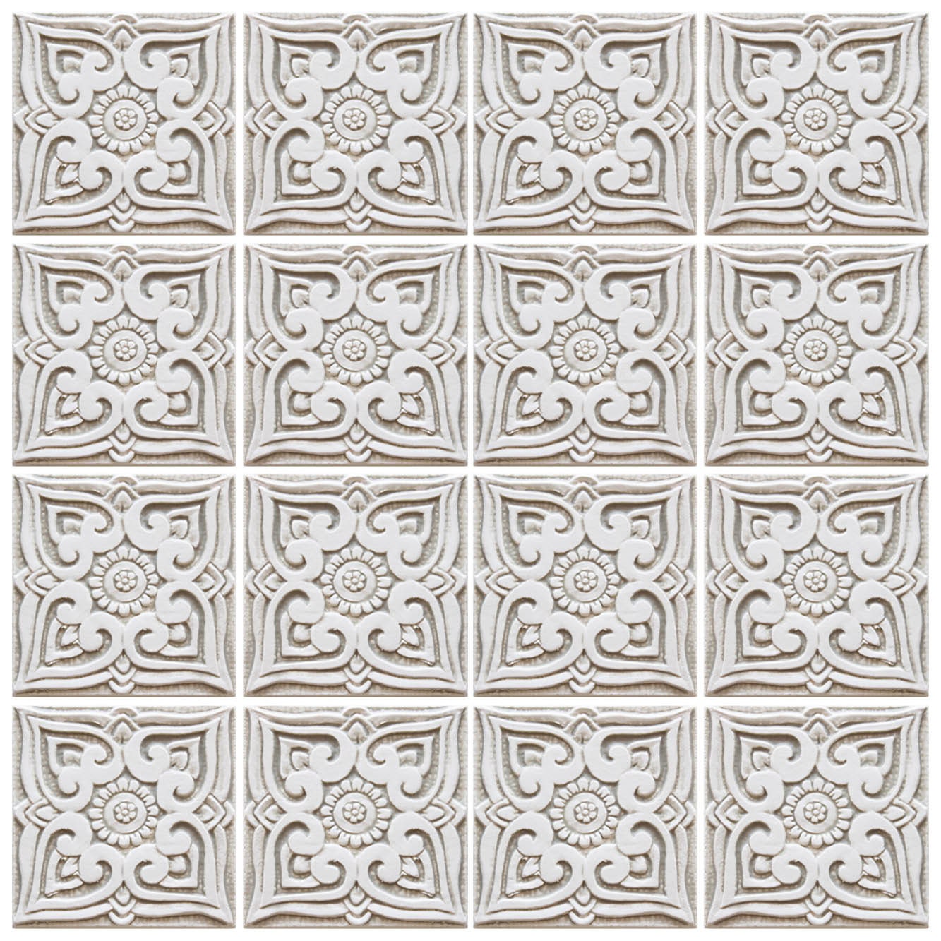 Handmade Ceramic Tiles: Beige & White, Spanish Mosaic ,set of 12, (15cm ...