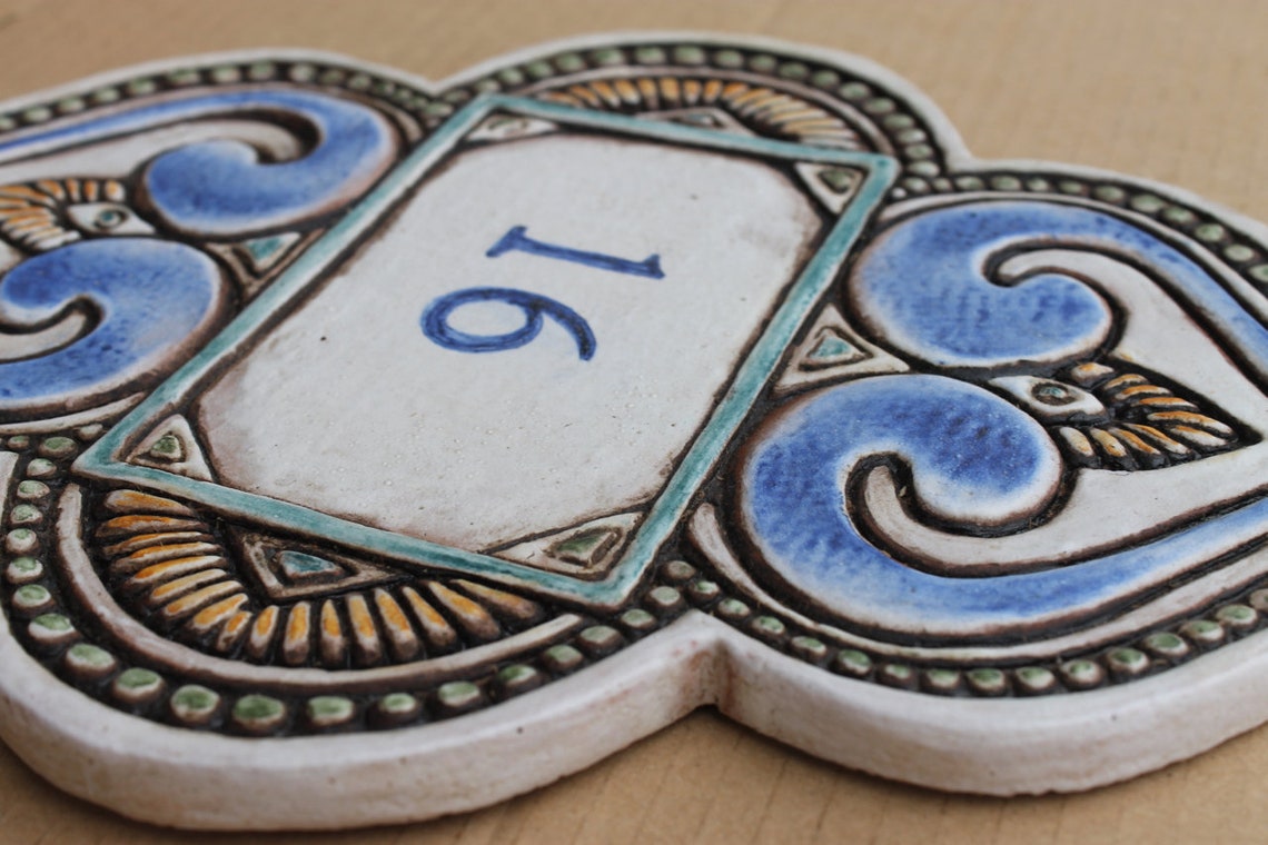 House Numbers Made From Ceramic House Number Plaque With Boho - Etsy