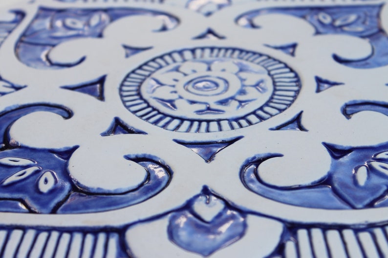 Handmade Spanish Tile Set (x2): Blue & White Ceramic Wall Decor, 11.8 ...