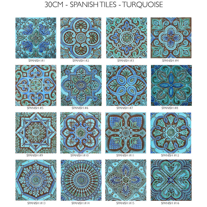 Handmade Turquoise Ceramic Tile Art: Spanish Tapestry Wall Decor (set ...