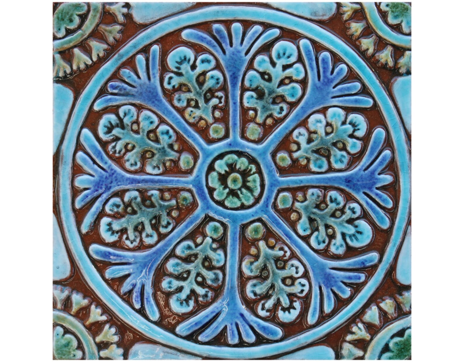 Floral design ceramic tile 20cm outdoor garden decor our hand | Etsy