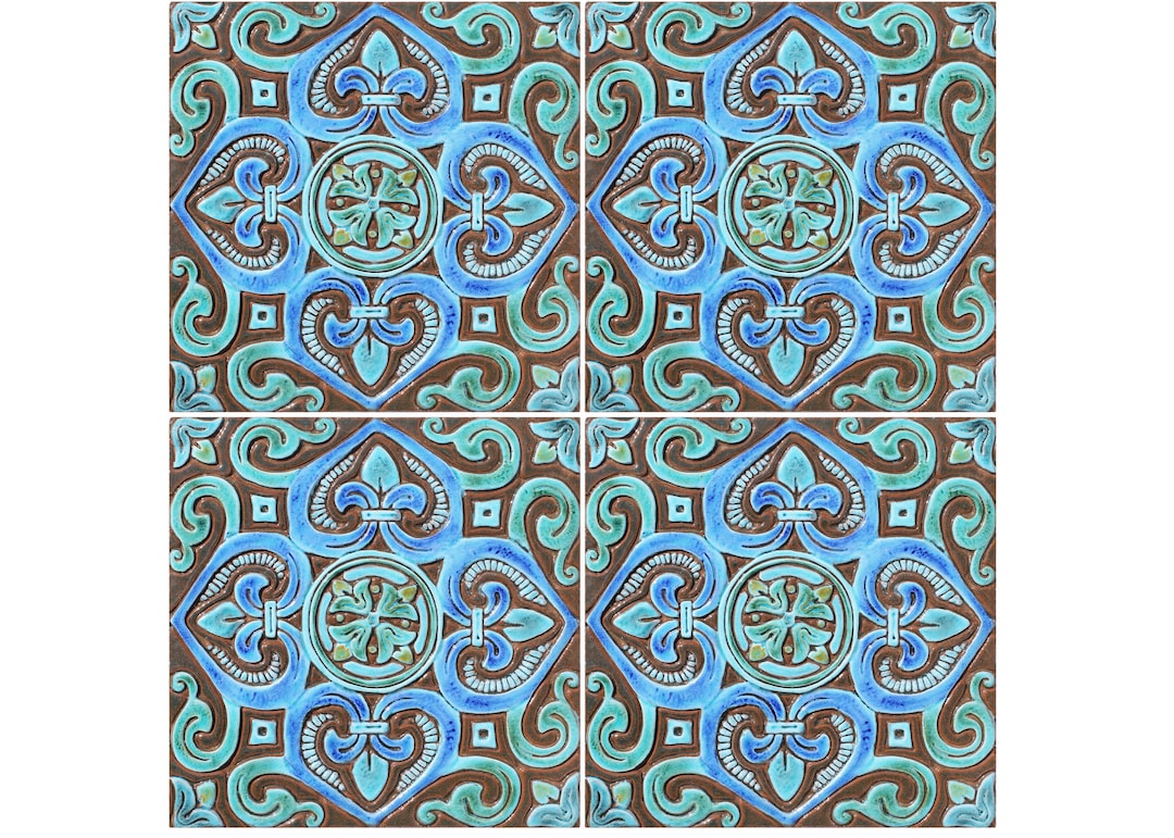 4 Large Spanish Tile Wall Art Made From Ceramic for Mural, Outdoor Wall ...