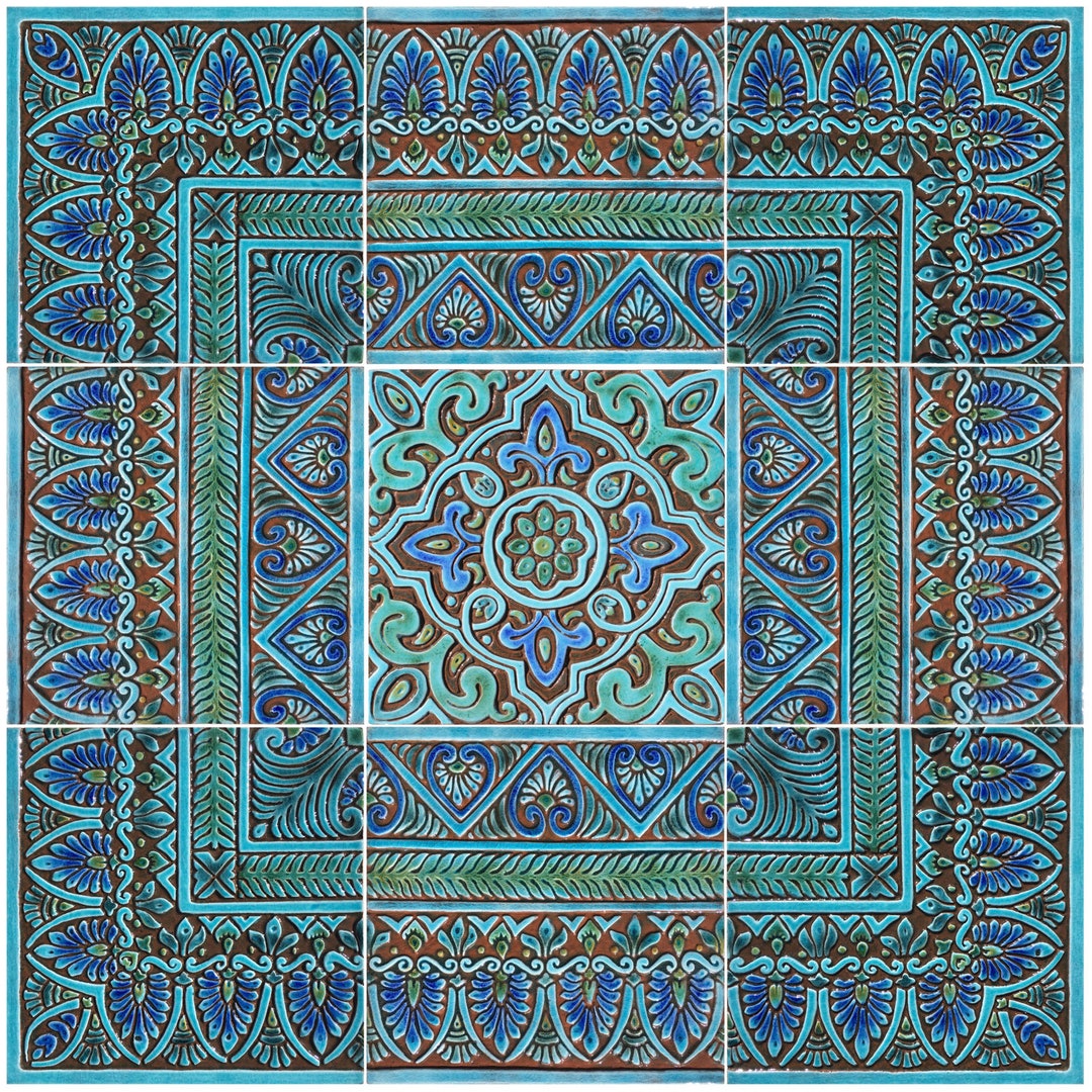 Tapestry Tile Art, 9 Large Ceramic Tiles With Design, Decorative Tile ...