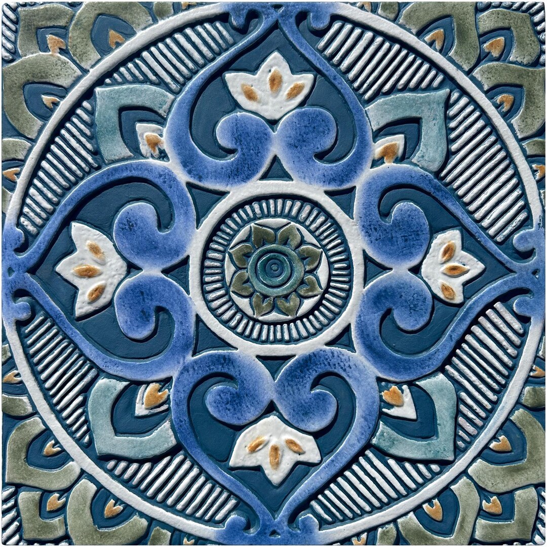 Decor Tile Relief Design, Bathroom Tiles Decor, Handmade Tile, Artisan ...