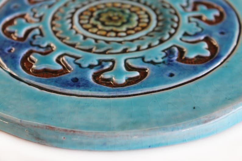 Suzani Ceramic Art // Ceramic Tile // Circle Art // Wall Tile | Etsy