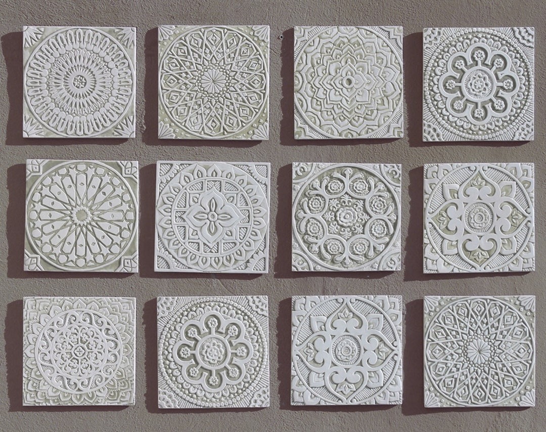 12 Outdoor Wall Art Ceramic Tiles for Terrace Wall, Garden Decor Hand ...
