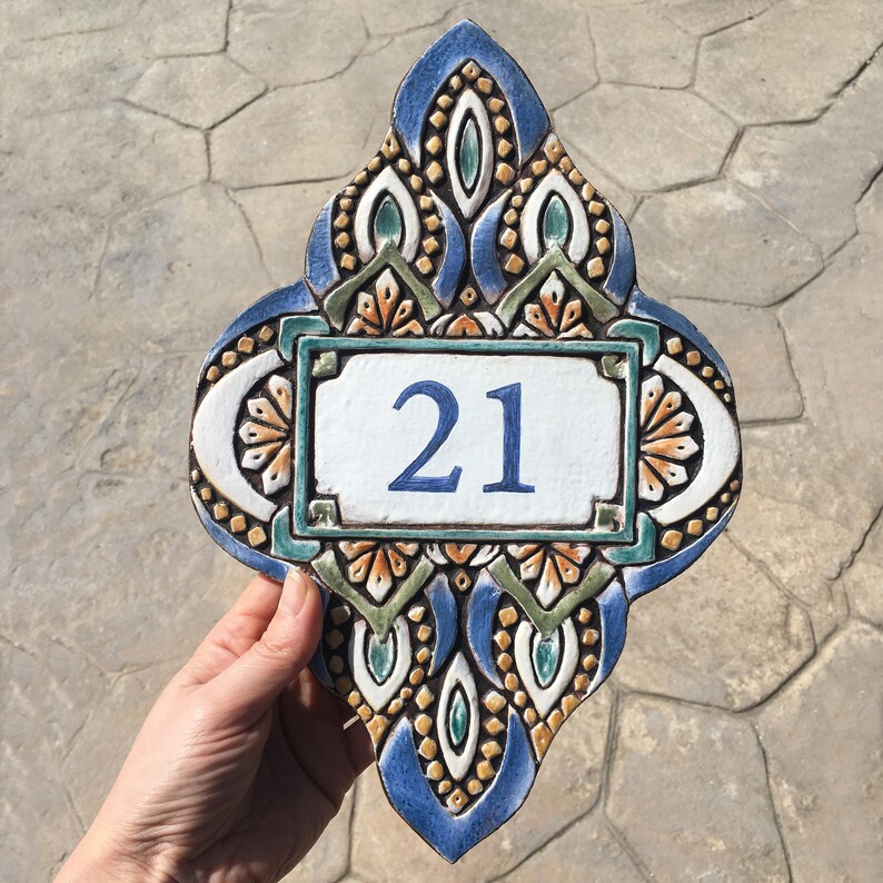 Moroccan House Number Plaque, Hand Carved Ceramic Address Sign - Etsy
