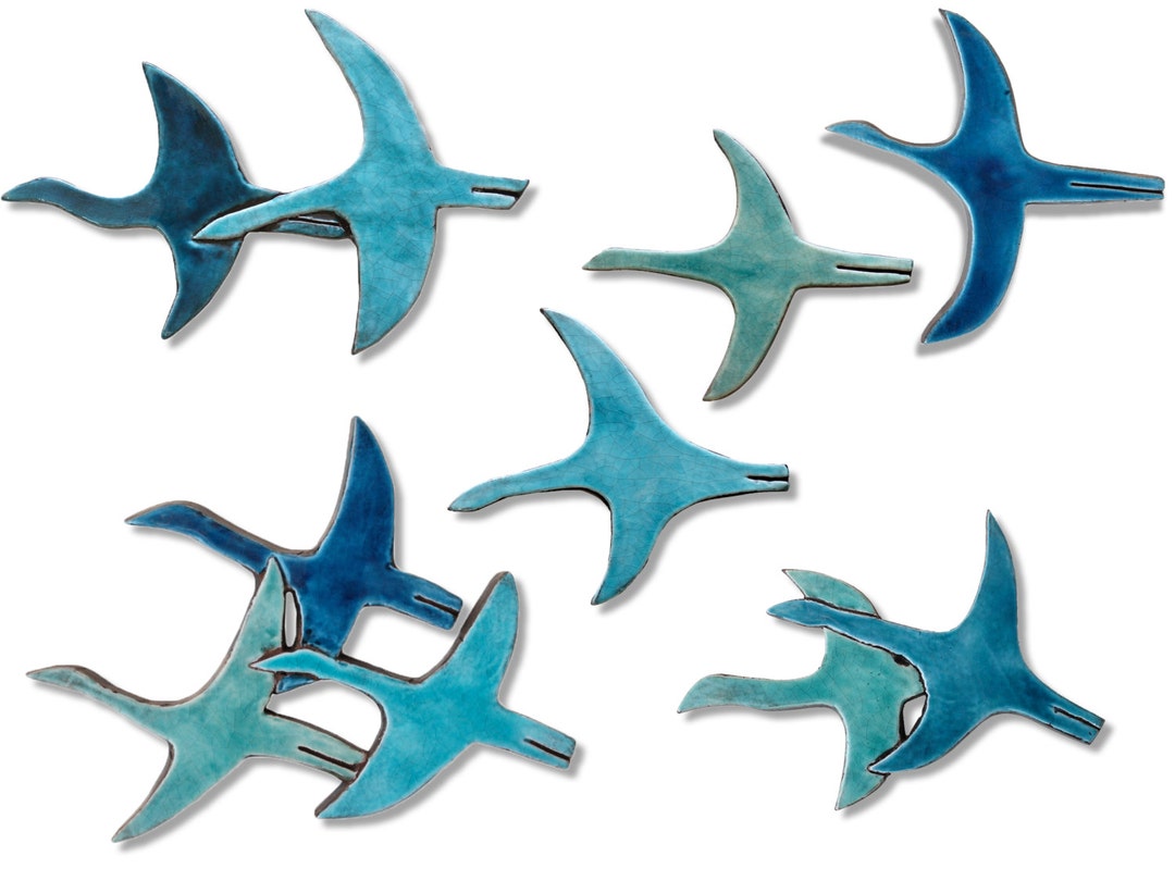 10 Flying Birds Outdoor Wall Art Made From Ceramic, Outdoor Decor ...