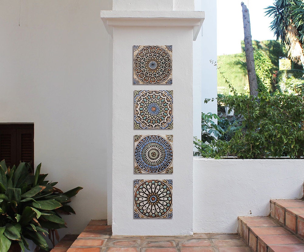 Ceramic Tiles With Mandala Design Decorative Tiles Set of 4 | Etsy