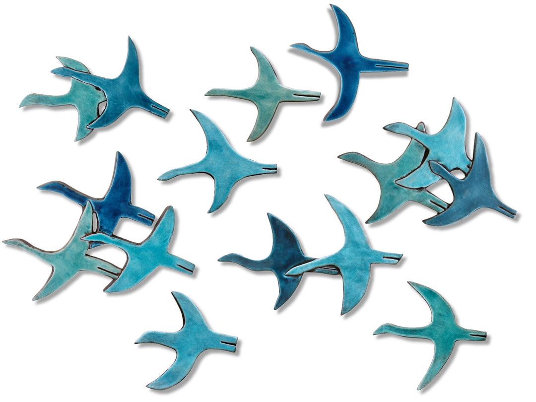 15 Flying Birds Outdoor Wall Art Made From Ceramic, Ceramic Wall Art ...