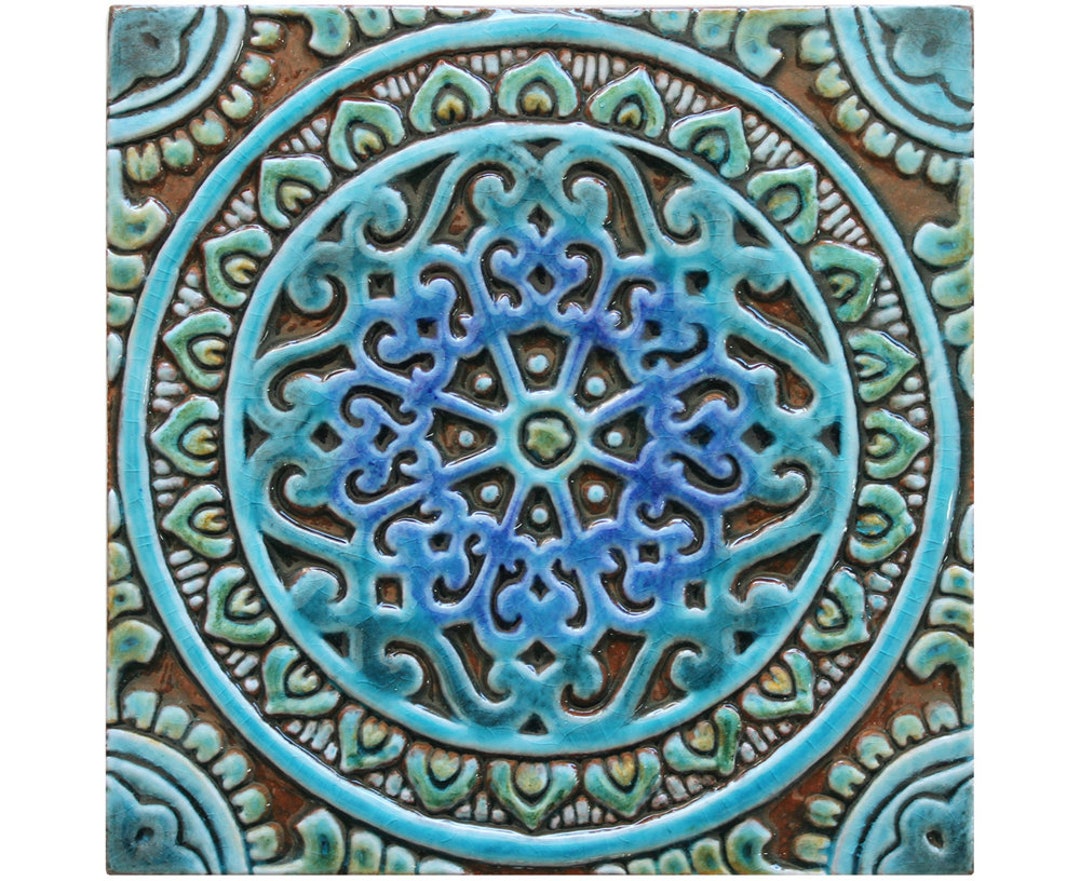 Mandala Ceramic Tile With Tibetan Designs, Tiles for Home Decor, Wall ...