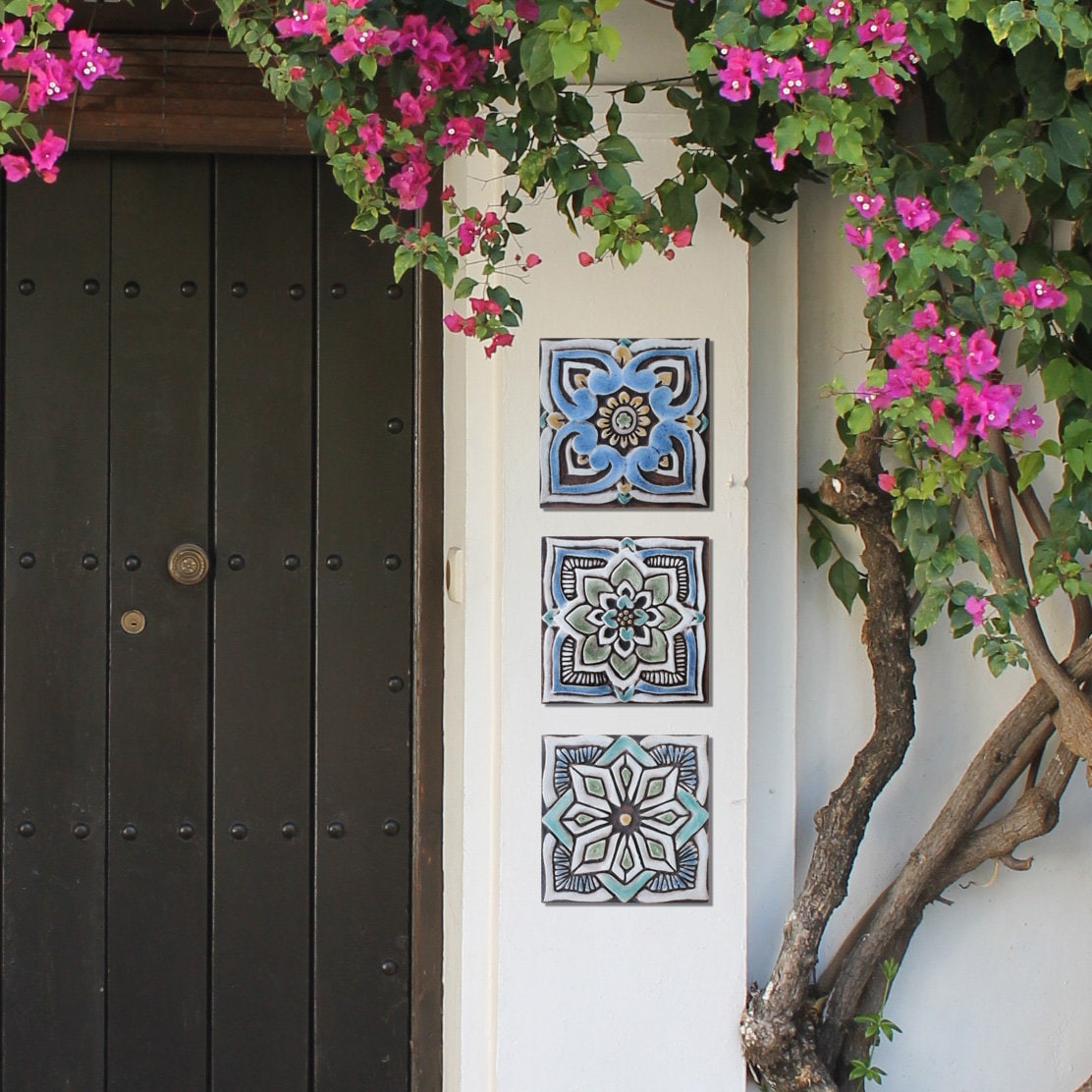 Handmade Ceramic Tile Set: Matt Blue Spanish Wall Art (15cm) - Etsy