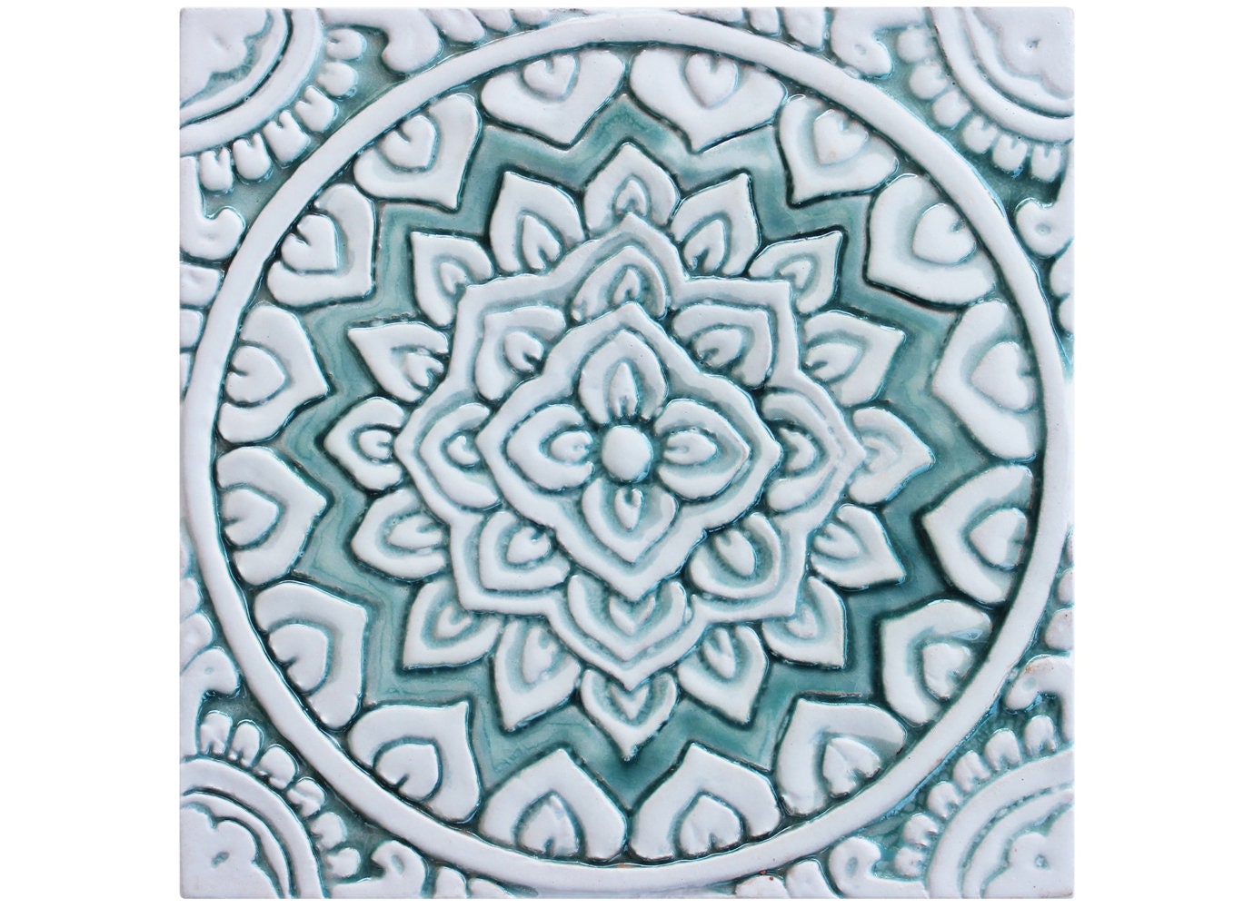 Hand-painted Ceramic Mandala Tile: Aqua Wall Art, (20cm/7.9") - Etsy